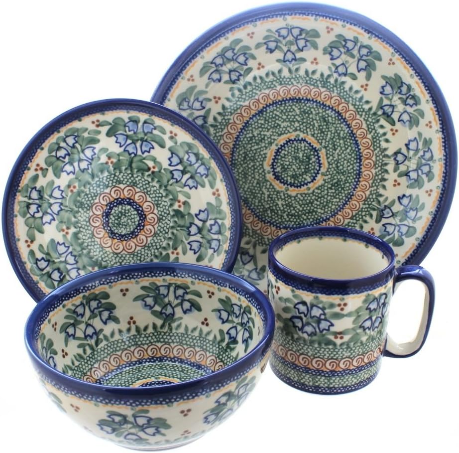 Amazon.com: Polish Pottery Bluebell 4 Piece Dinner Set : Home & Kitchen