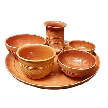 Kumor Bari Terracotta handmade thali set with plate glass bowls | Clay ...