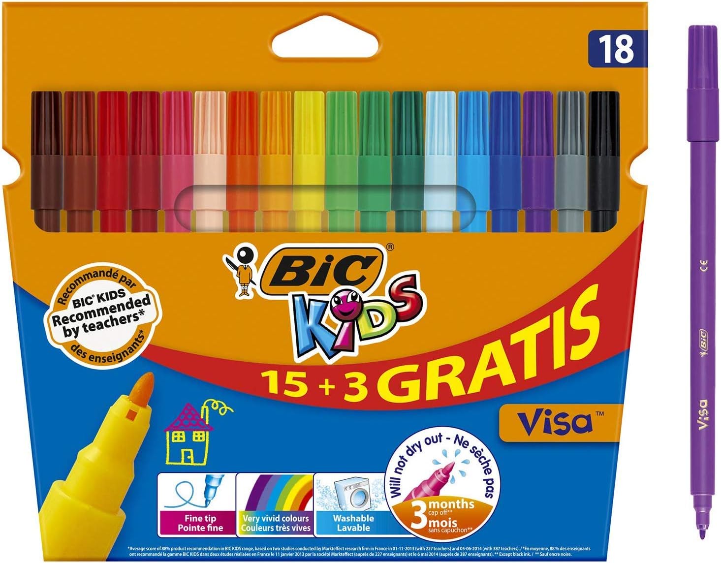 BIC Kids Felt Tip Pens, Kid Colour with Medium Blocked Tip, Vivid ...