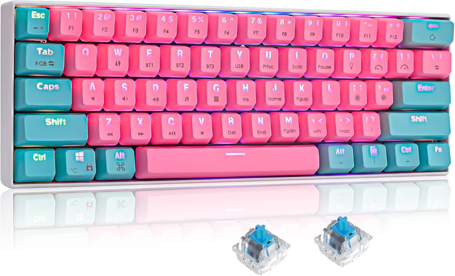 Mosptnspg Wireless Bluetooth Mechanical Keyboard Blue Switch, 60% ...