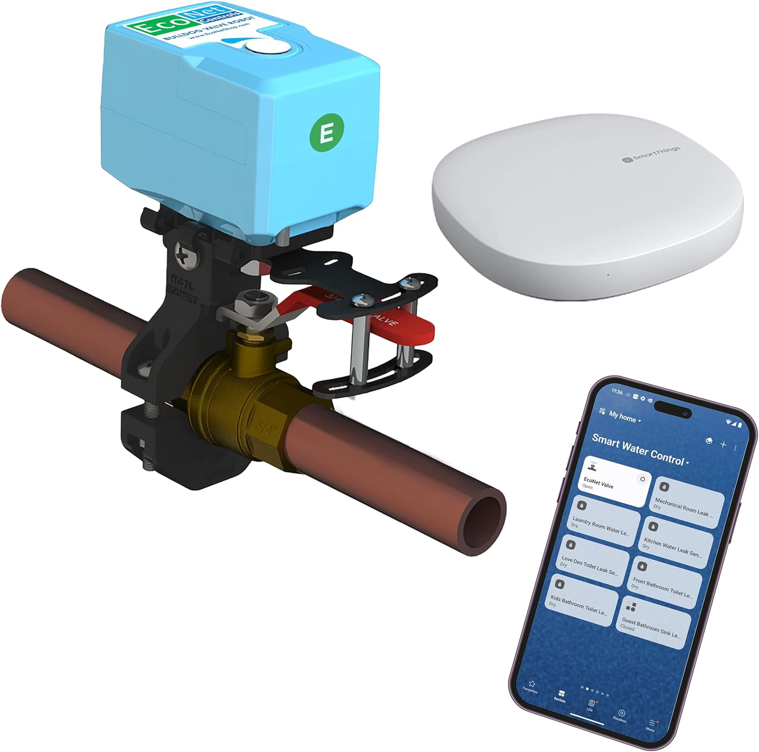Smart Water Valve Water Leak Detector Shut Off (Options: Zero, Three or ...