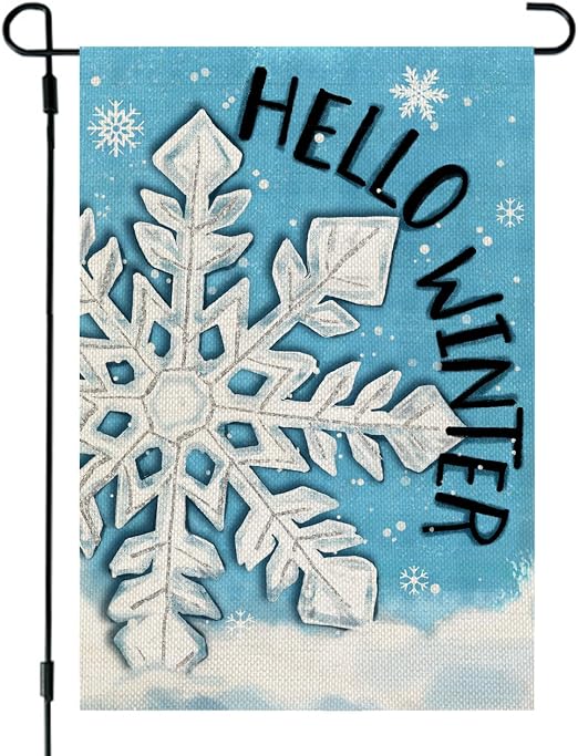 Amazon.com : CROWNED BEAUTY Hello Winter Garden Flag Snowflake 12x18 ...