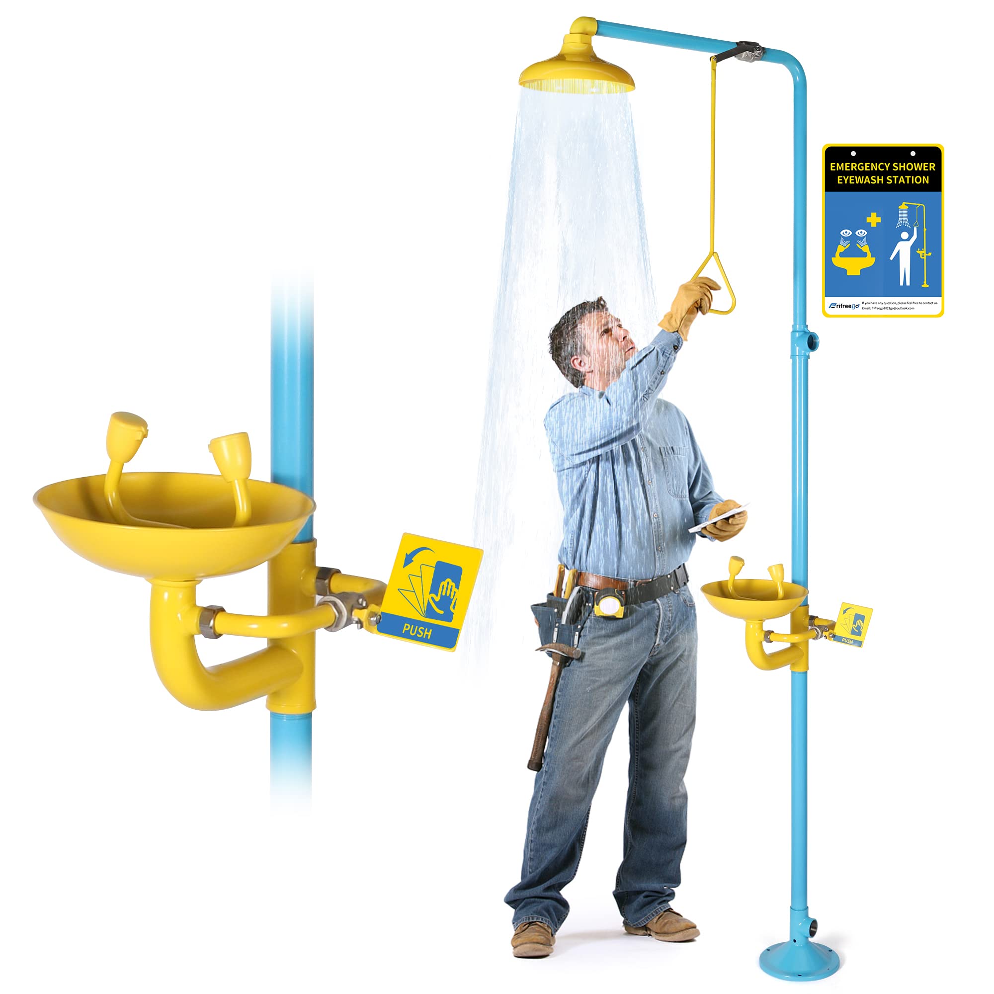 Buy Frifreego Emergency Shower Eye Wash Station Combination Eyewash ...