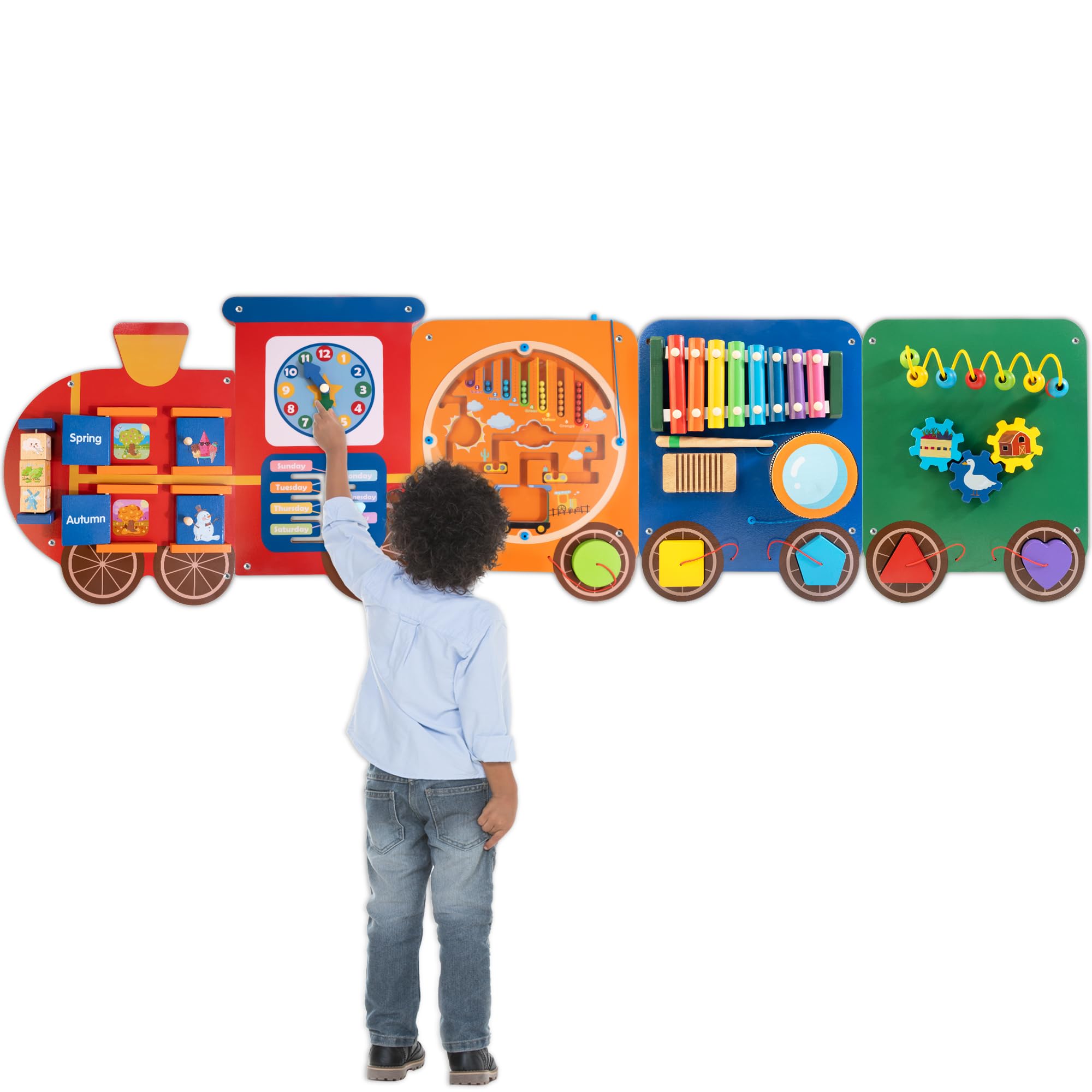 Amazon.com: Train Activity Wall Busy Board Panels | 11-in-1 Wooden ...