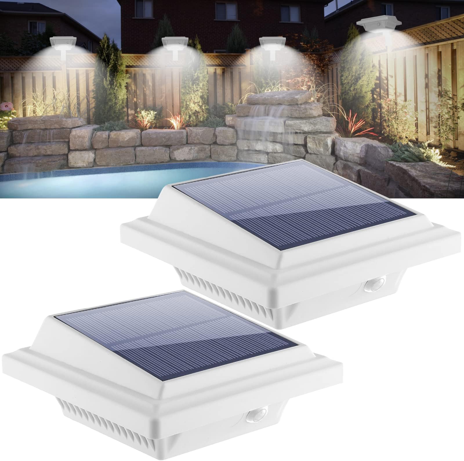 HOSHINE(2 Pack) Solar Powered Gutter Lights Security Light Outdoor ...