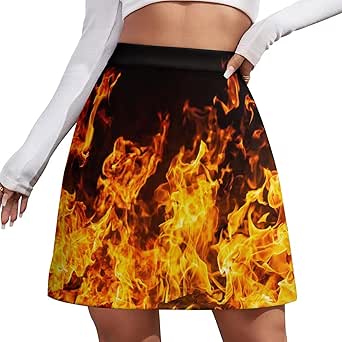 Amazon.com: Big Fire Flames on Black Women's Mini Skirts High Waist ...