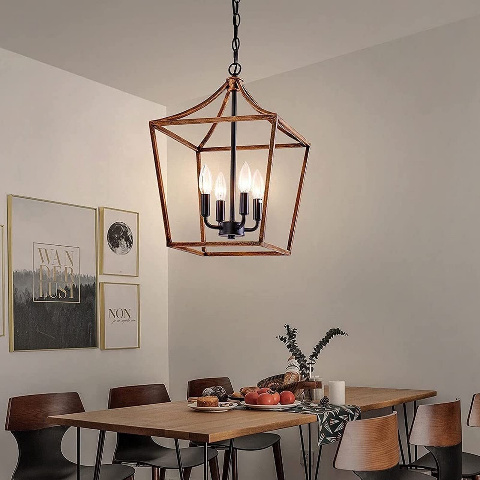 Rustic Lantern Chandeliers 4 Light Modern Farmhouse Hanging Pendant