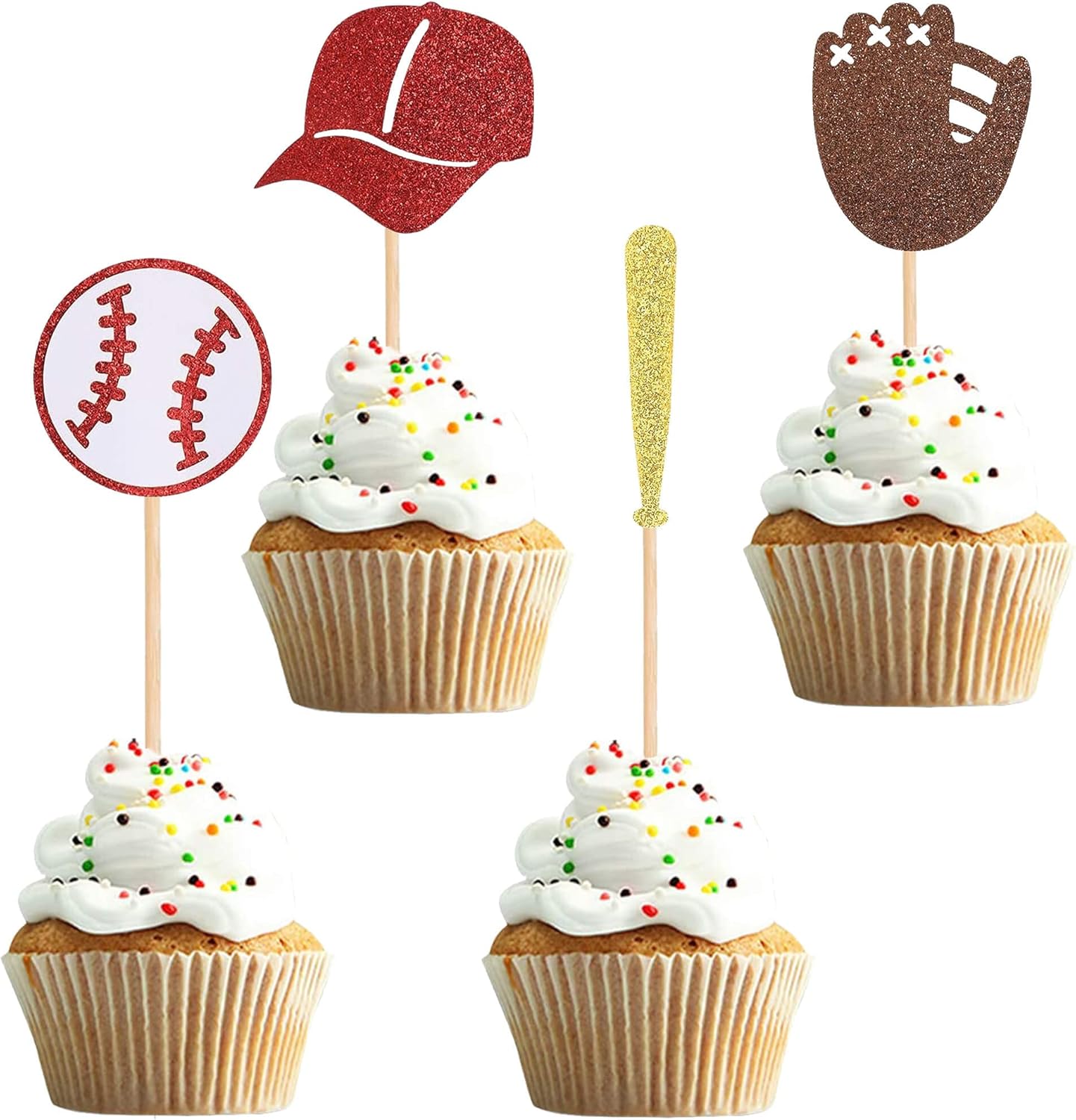 Amazon.com: UXYOKM 24Pcs Baseball Cupcake Toppers Glitter Baseball ...