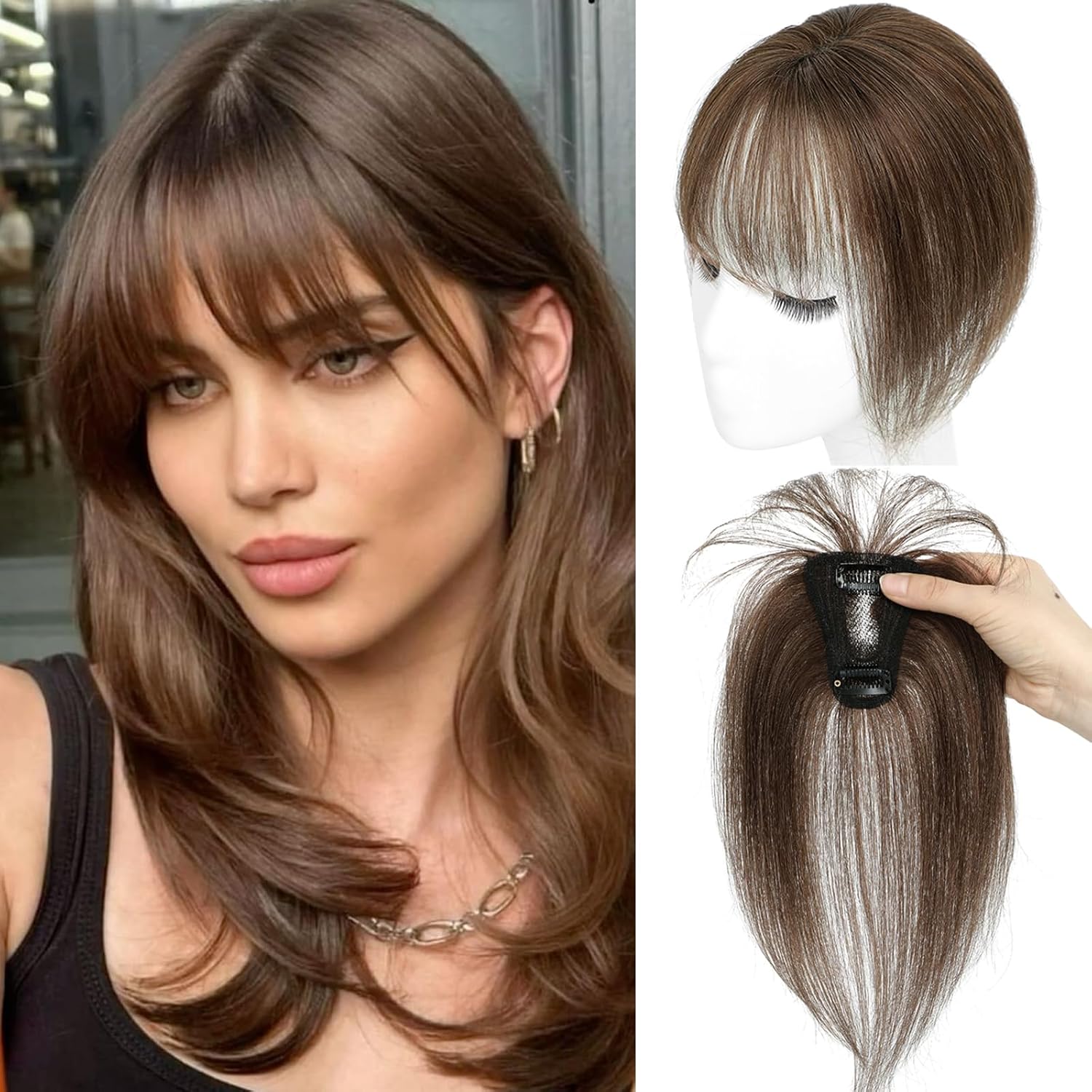 GULALUUK Clip in Fringe Bangs Hair topper Clip in Bangs 100% Real Human ...