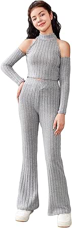 Amazon.com: OYOANGLE Girl's 2 Piece Outfits Solid Long Sleeve Mock Neck ...