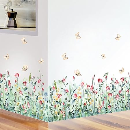 Amazon.com: RoyoLam Colorful Flower Butterfly Fence Wall Decals Living ...