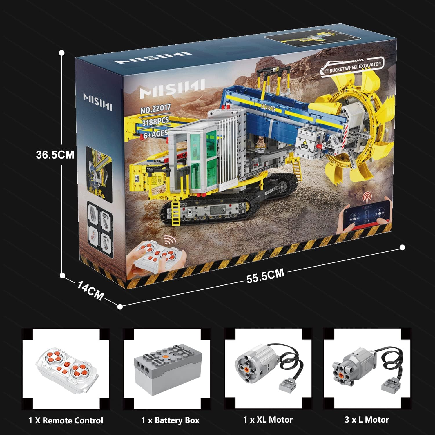 MISINI Kit de construcción de excavadora de rueda de cubo 22017, 3188 ...