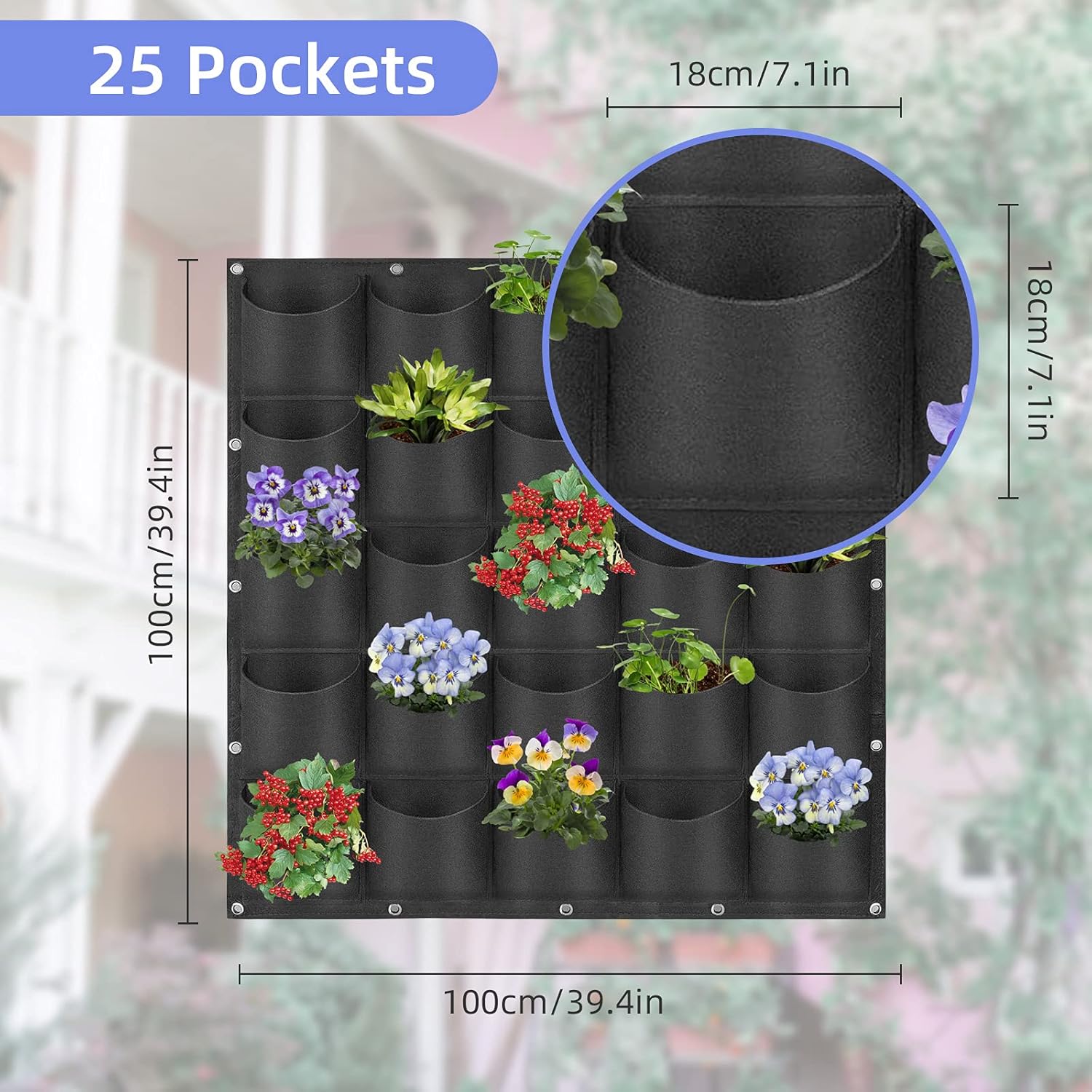 Hanging Planter Bags, 25 Pockets Hanging Vertical Wall Mounted Planter ...