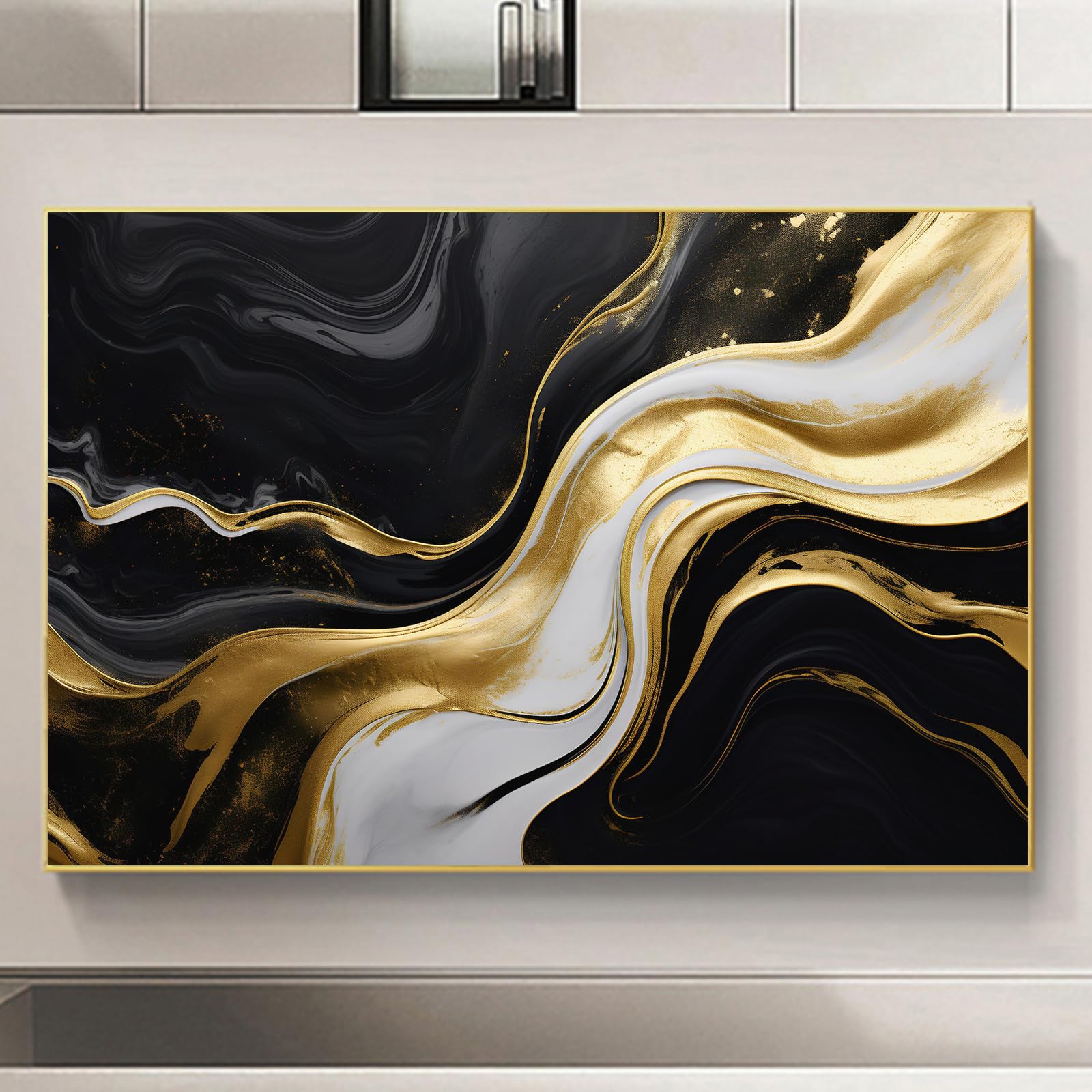 Amazon.com: Modern Abstract Wall Art Black and Gold Abstract Painting ...