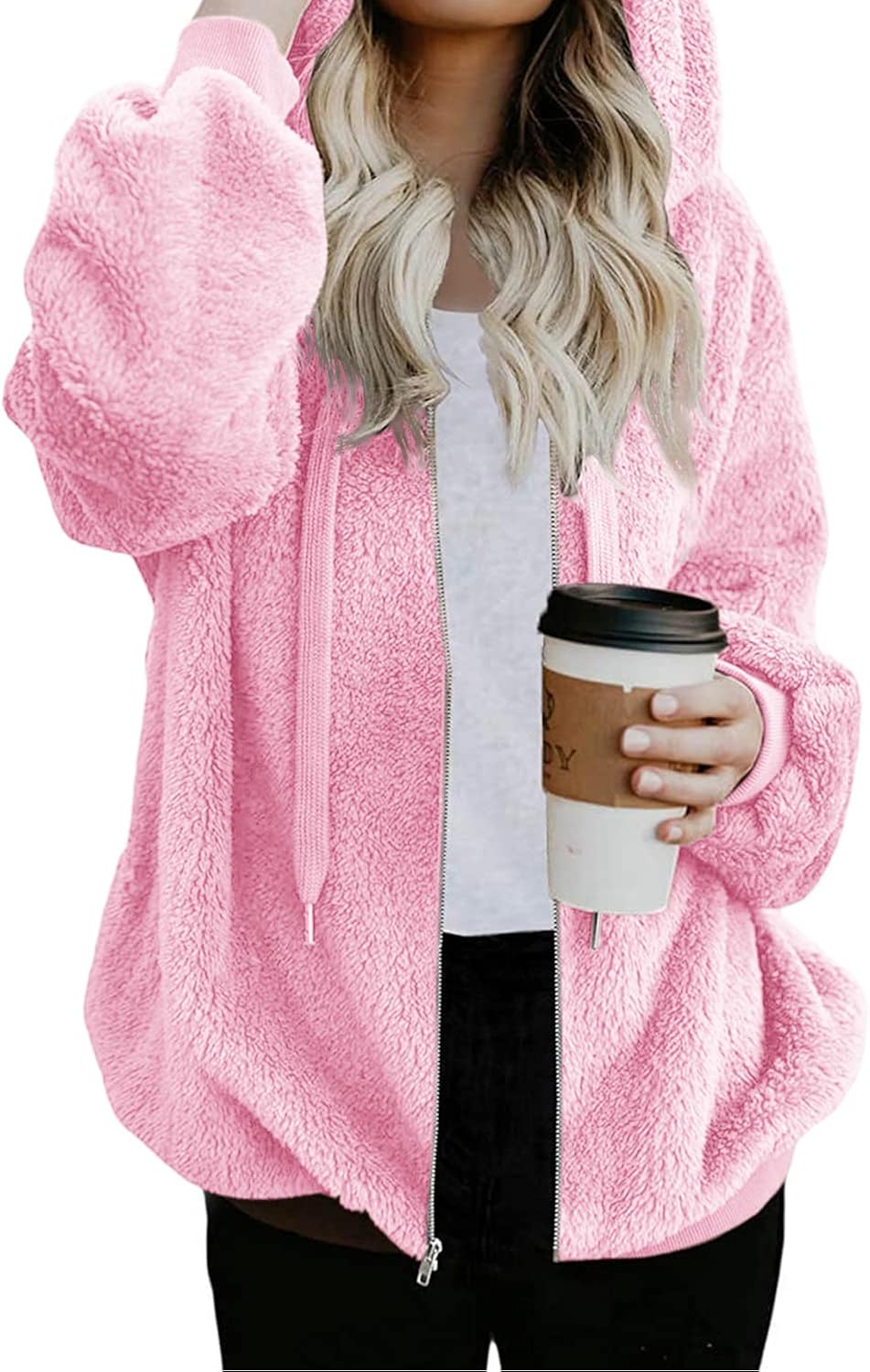 Nirovien Womens Full Zip Up Sherpa Hoodie Fuzzy Fleece Jacket Oversized ...