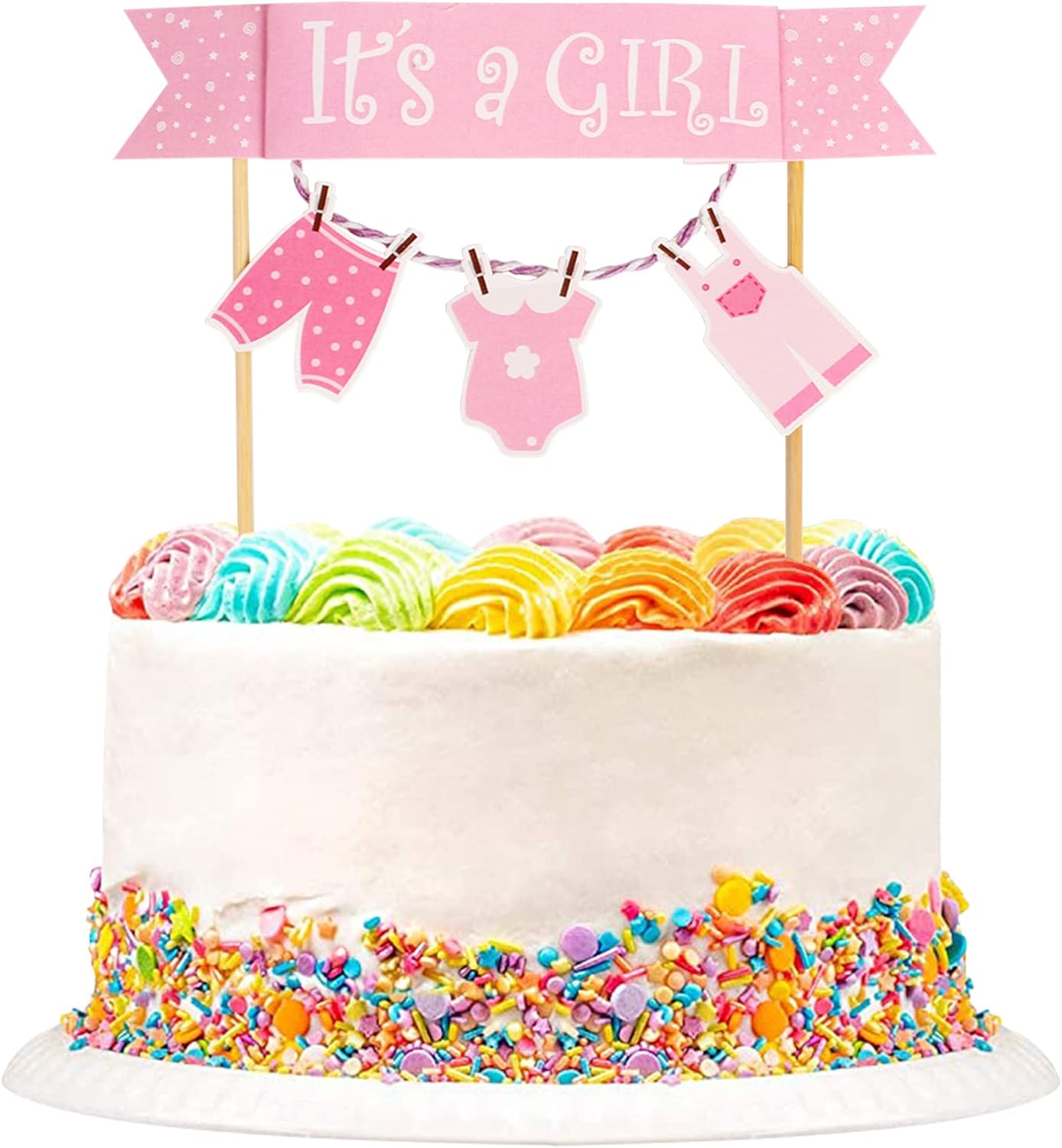 Amazon.com: Cyodoos It's a Girl Pink New Born Baby Cake Topper Baby ...