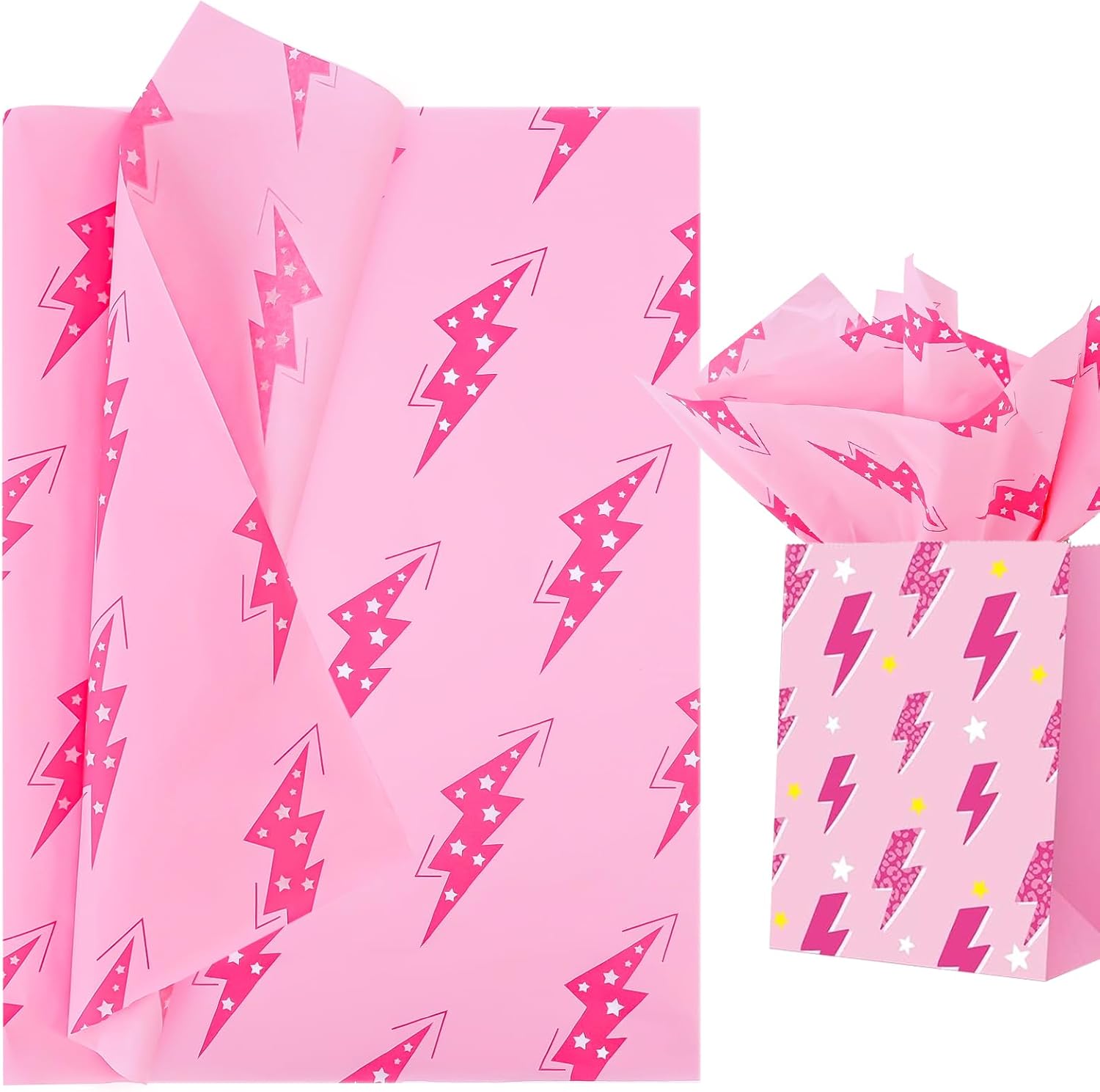 Amazon.com: HolyMaji 25 Sheets Pink Lightning Bolts Tissue Paper for ...
