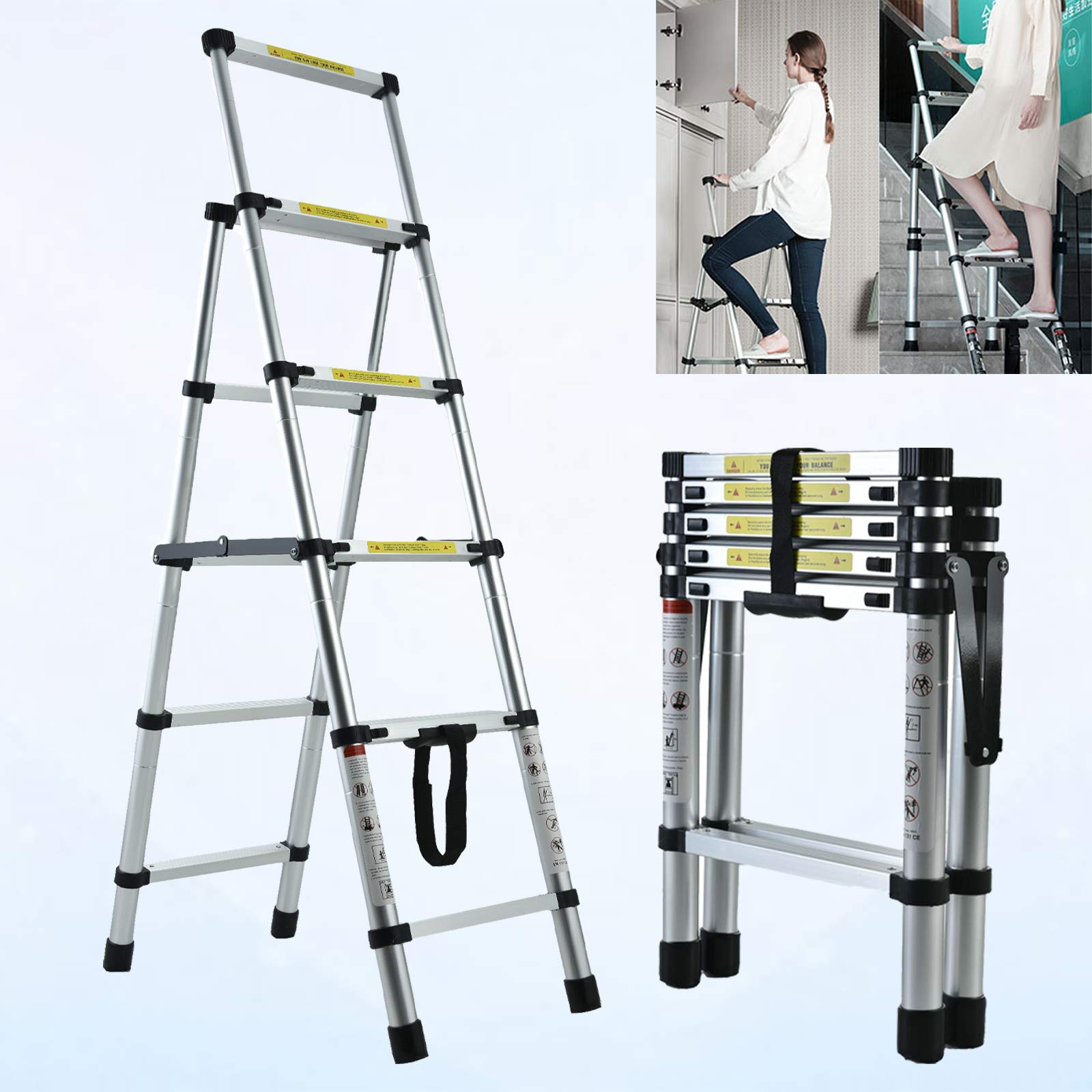 Buy 4.5FT A-Frame Aluminum Telescoping Ladder 4+5 Step Ladder Portable ...
