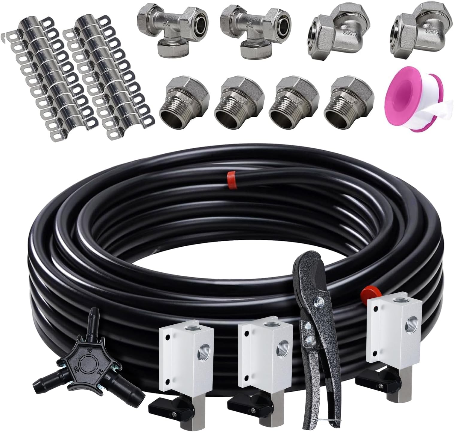 AXILYZE 76PCS Air Compressor Line Kit 3/4 inch x 200 Feet HDPE Aluminum ...