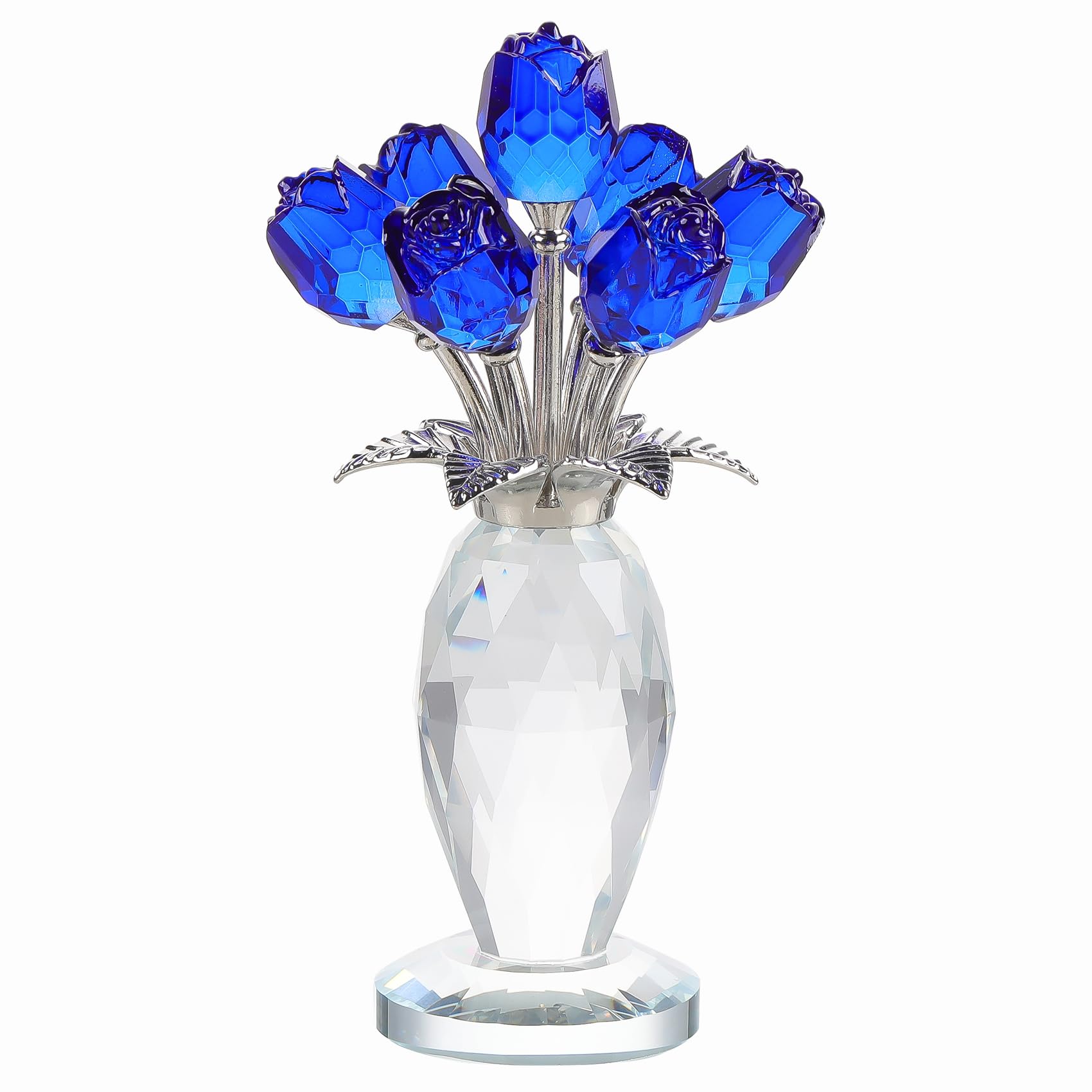 Amazon.com: Arikyrist Crystal Blue Rose Flower Figurine with Vase ...