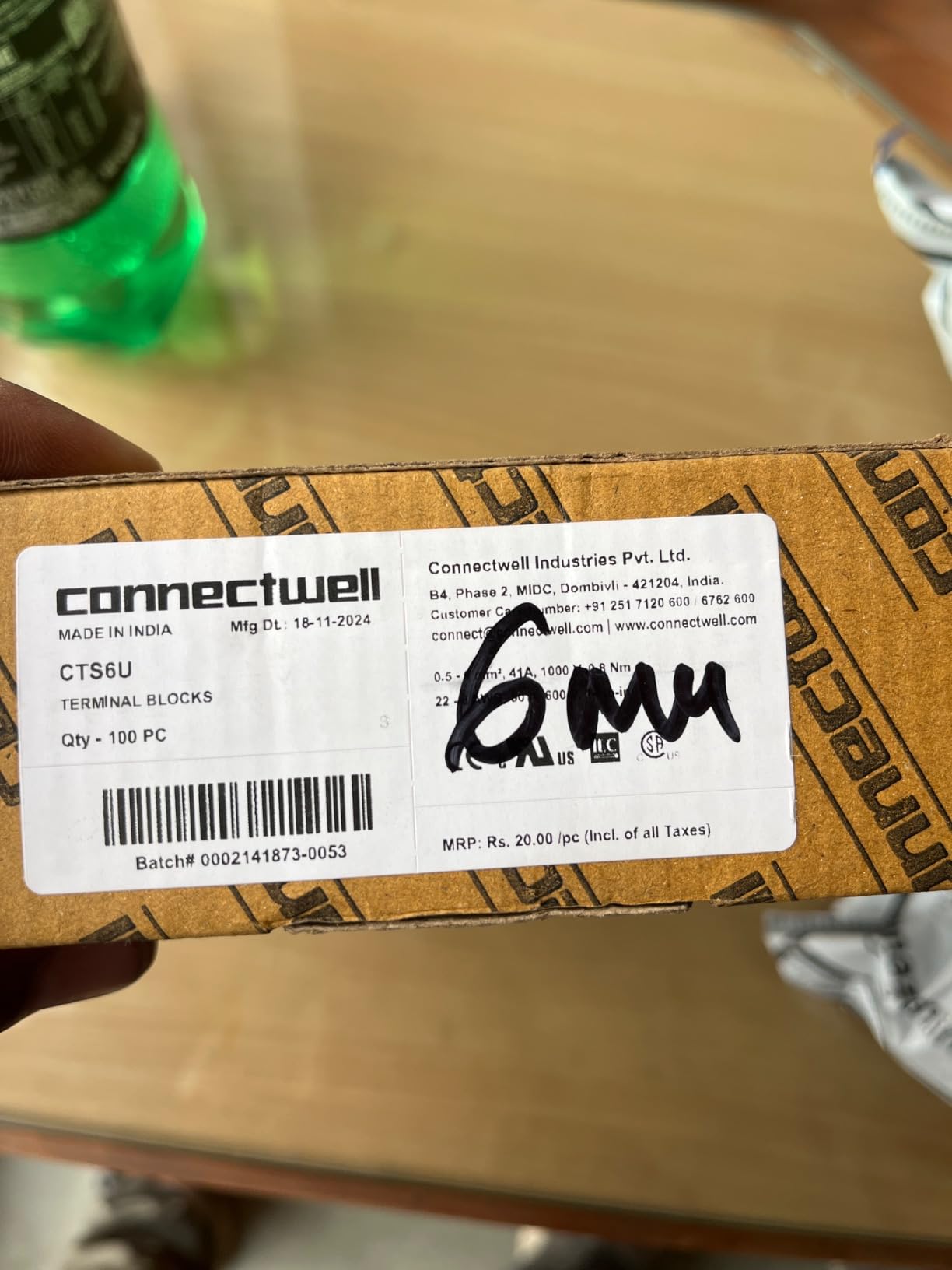 Connectwell CTS6U 41 Amp 6 Sq. mm Grey Terminal Block Pack of 100 ...