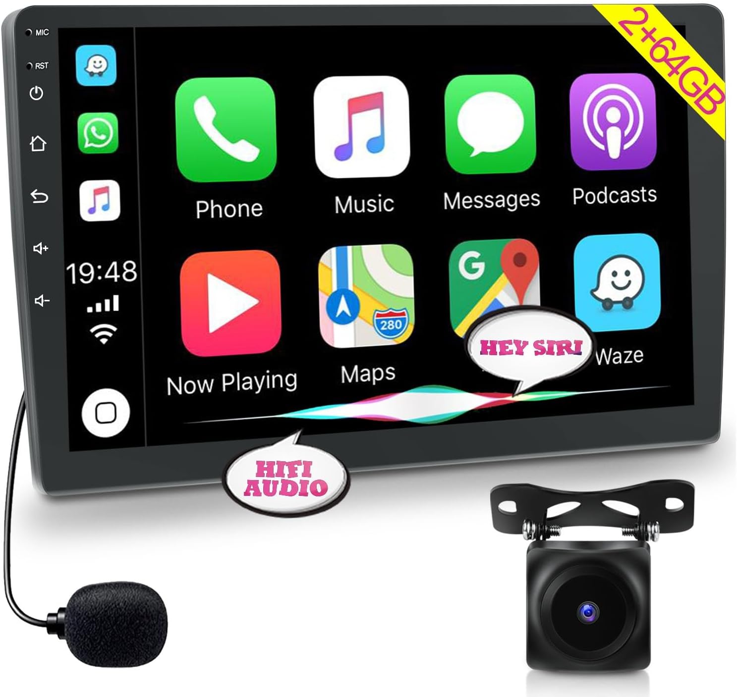 Amazon.com: [2+64G] 10.1 inch Android Car Stereo with Wireless Carplay ...