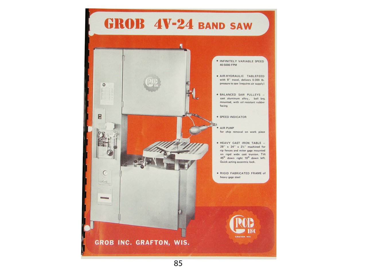 Grob Operators Instruction 4V Series Band Saw Machine Manual: Grob ...