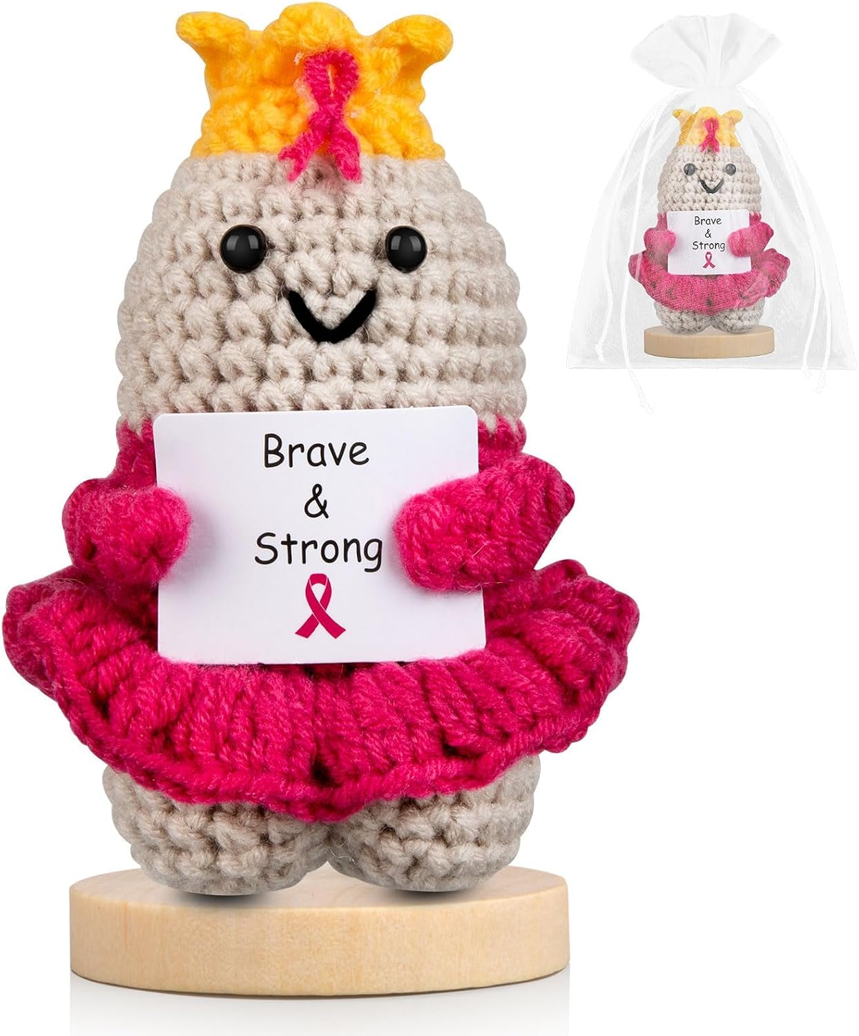 Amazon.com: Gosodeny Breast Cancer Awareness Pink Ribbon Knitted Dolls ...