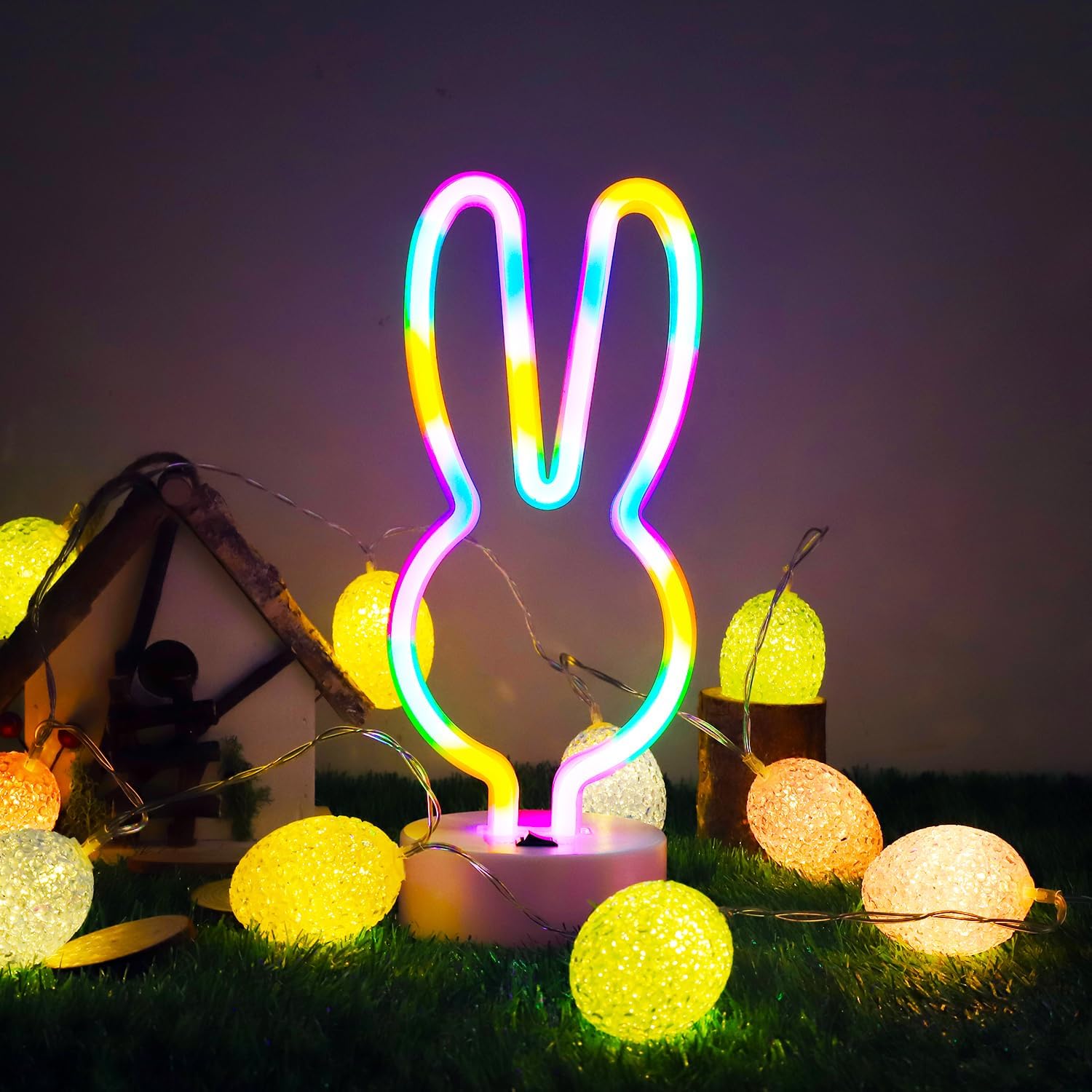 Easter Decorations Neon Bunny Lights, Creative Bunny Neon Signs with ...