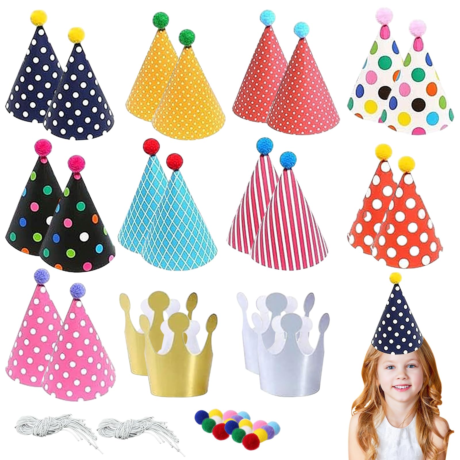 Nadiaen 22Pcs Party Hats,Party Hats for Kids,Birthday Party Cone Hats ...