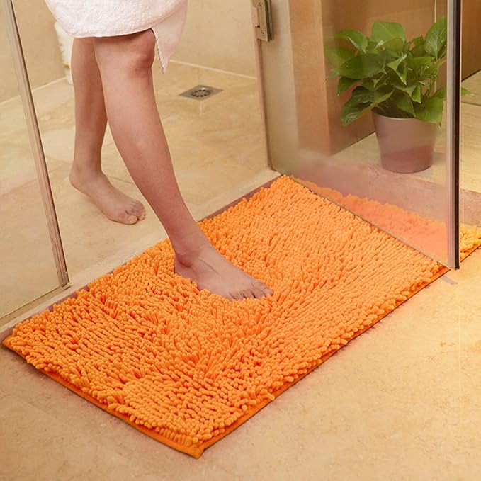 Amazon.com: vctops Orange Fall Plush Chenille Bath Rugs Extra Soft and ...