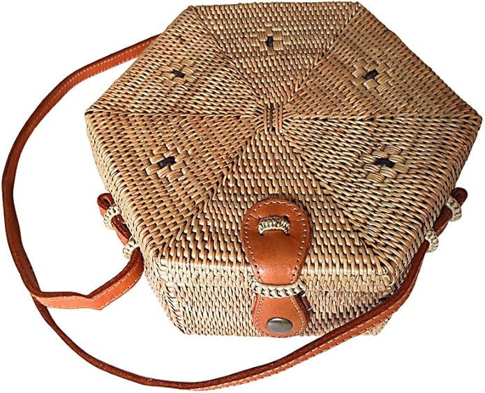 BALI BOHEME Hexagonal Wicker Rattan Tasche gewebt Geflochten Griff ...