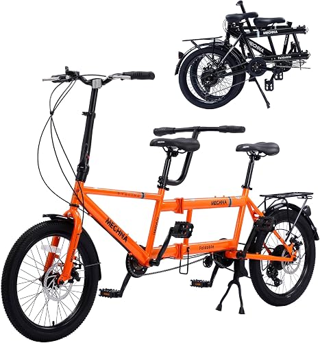 Folding Tandem Bike, 20 Inch Tandem Bikes for Adults, 7 Speed 2 Person ...