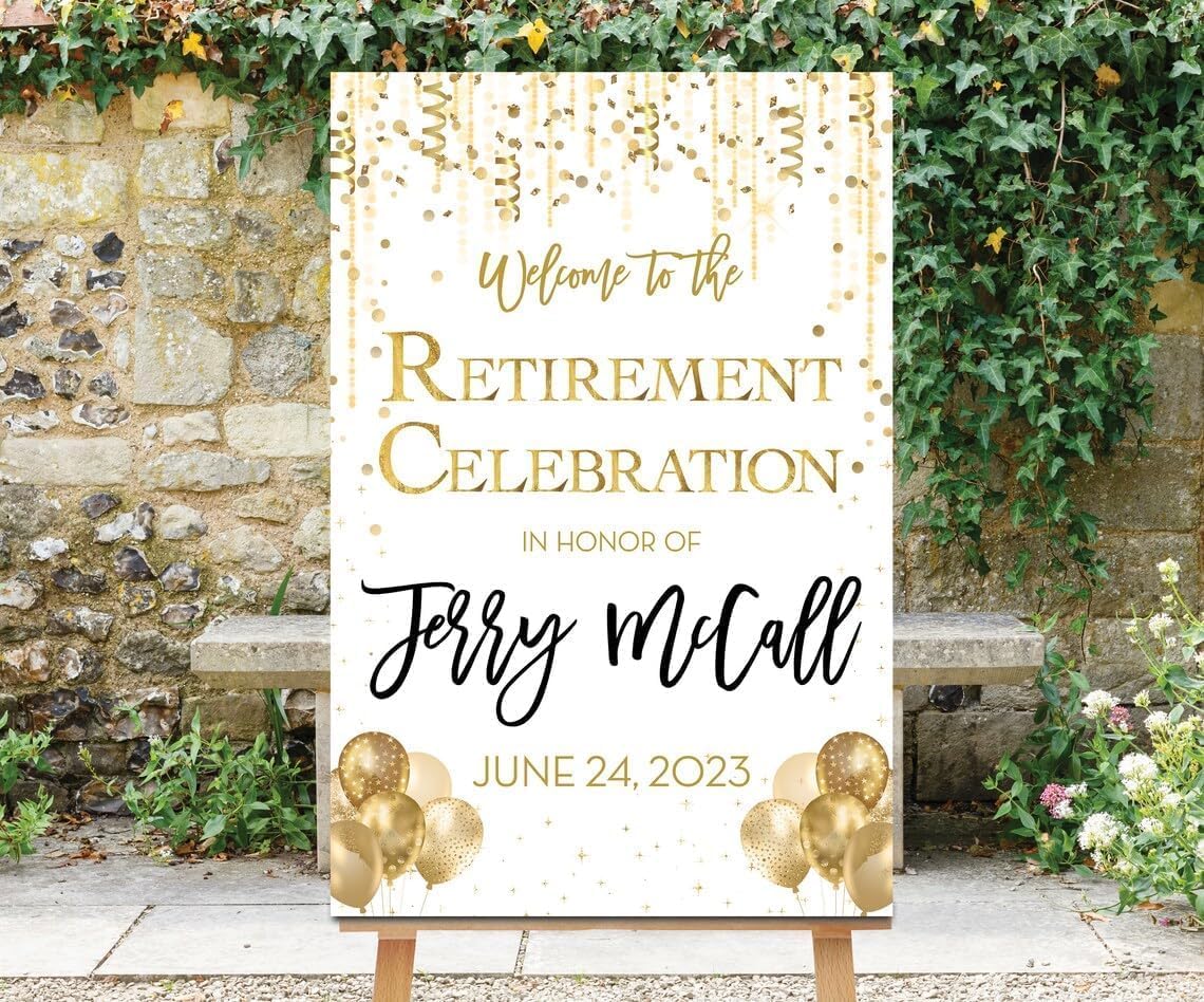 Amazon.com: Personalized Balloon Retirement Party Welcome Sign, White ...
