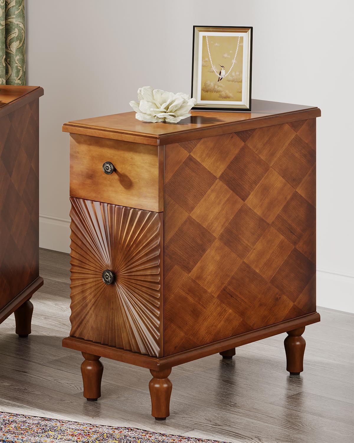 Amazon.com: Trggivs Solid Wood Sunburst End Table, No Assembly Required ...