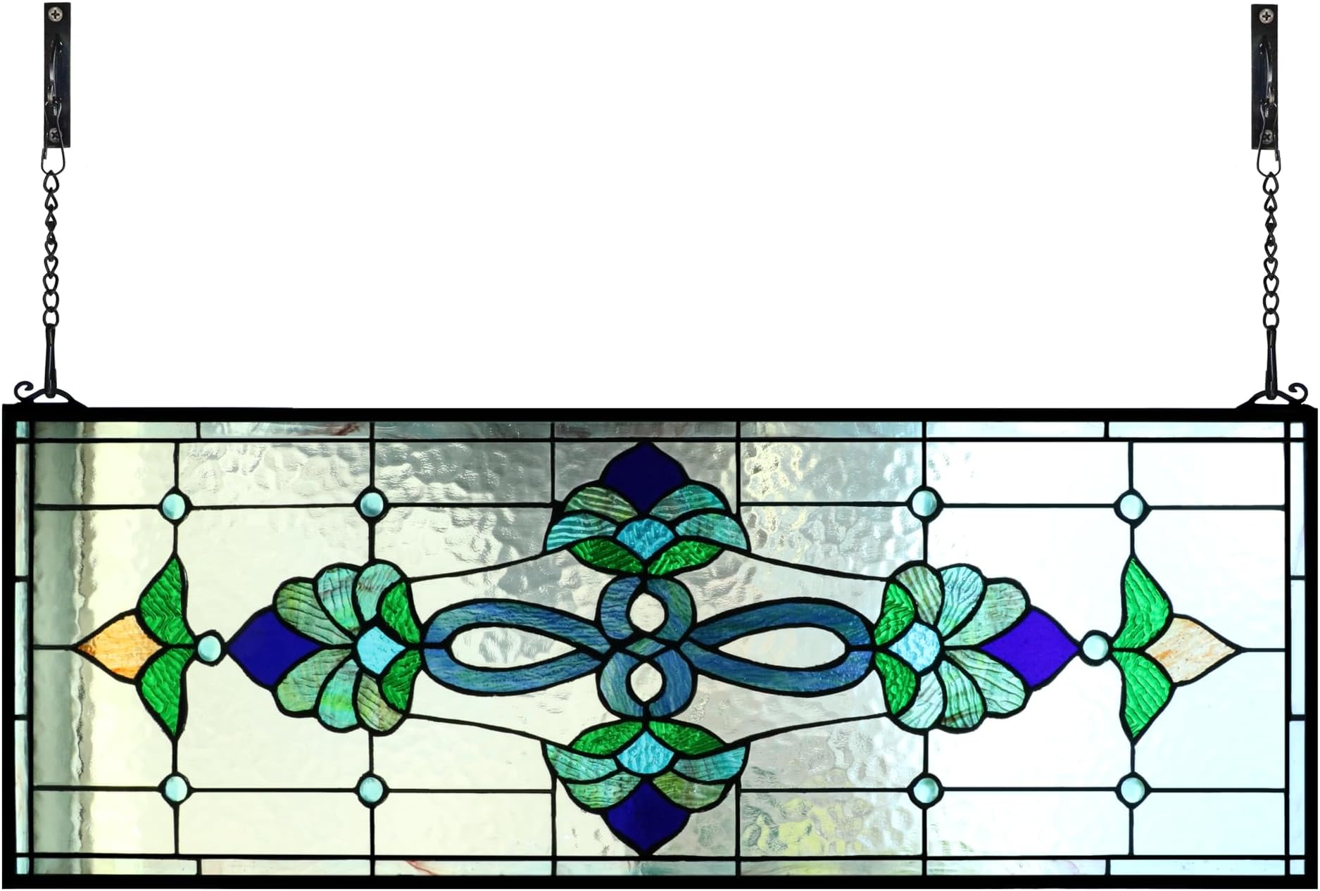 Amazon.com: Yogoart Extra Large Horizontal Blue Victorian Stained Glass ...