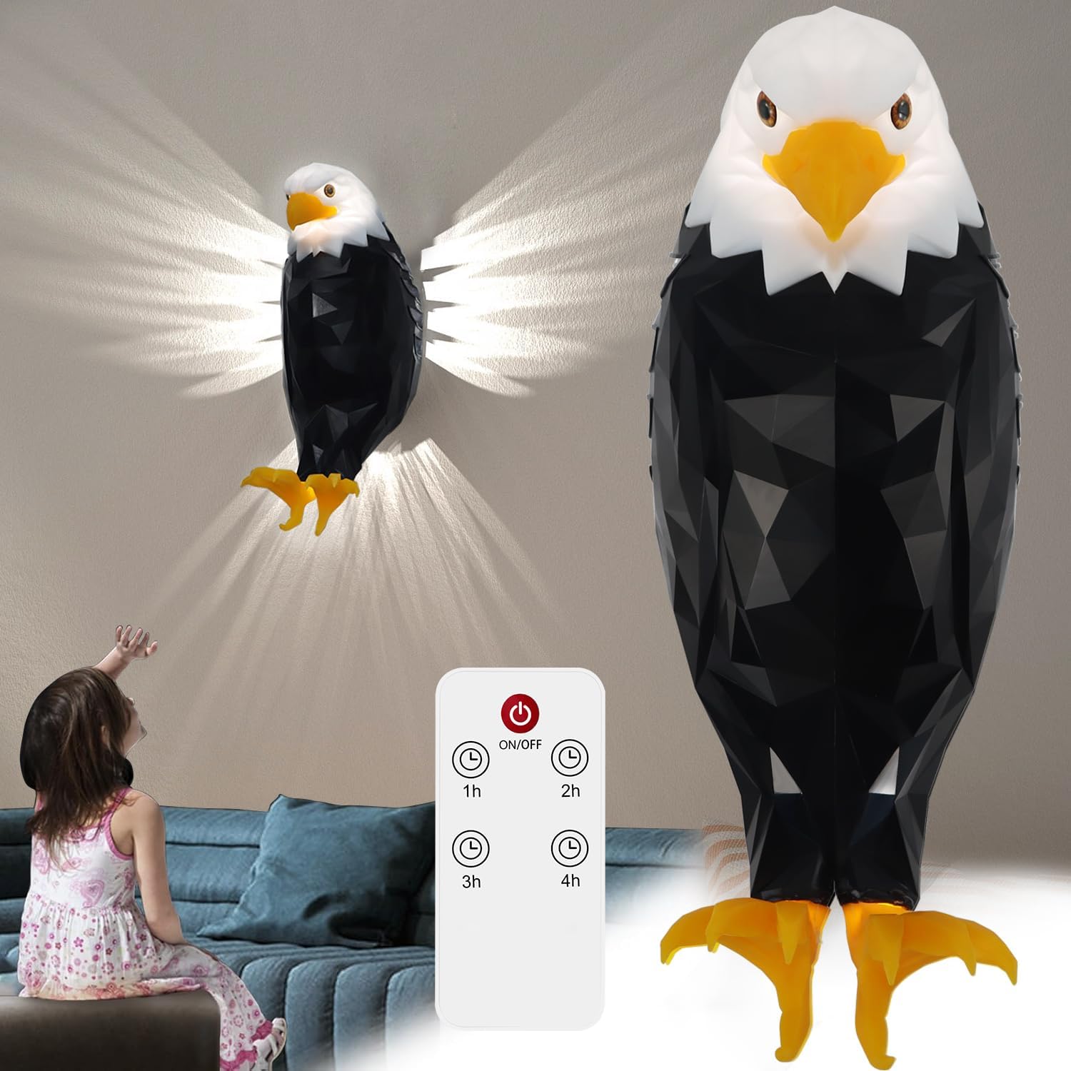 Bald Eagle Wall Light, American Animal Bird Wall Night Light, Magnetic ...
