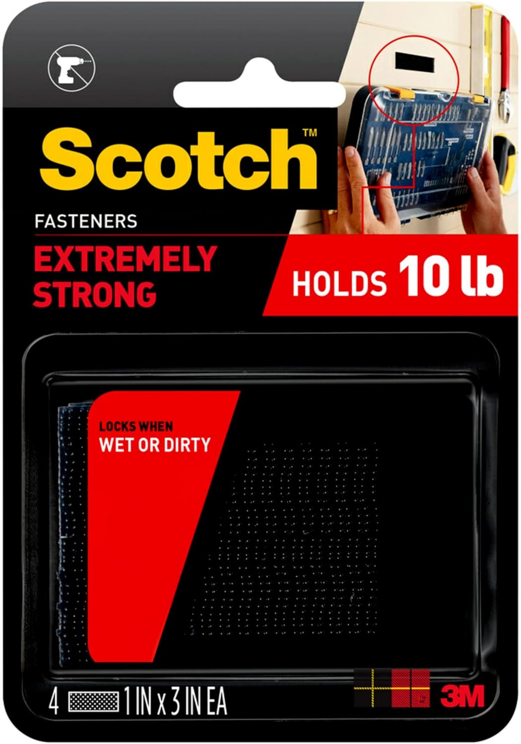 Scotch Extreme Interlocking Fasteners, 4 Strips, 1" x 3", Delivers ...