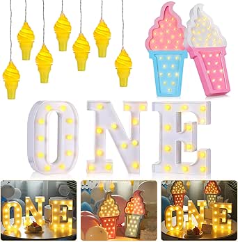 Amazon.com: Pcs One Letter Sign LED Lights Ice Cream Night Light Wooden ...