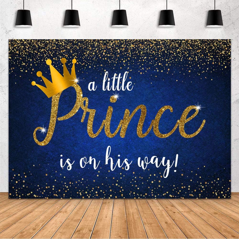 Amazon.com : MOHOFOND Prince Baby Shower Decoration Backdrop Royal Blue ...