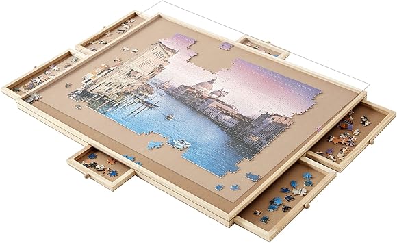 Amazon.com: Oliqa 2000 Pieces of Jigsaw Puzzle Board with 6 Drawers ...