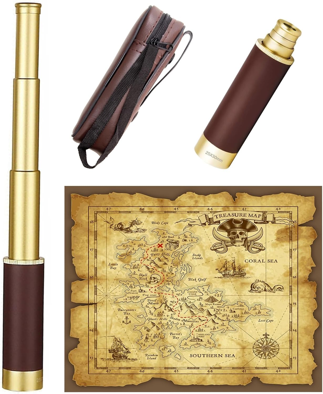 Amazon.com: Retro Pirate Telescope Zoomable with Treasure Map 25x30 ...