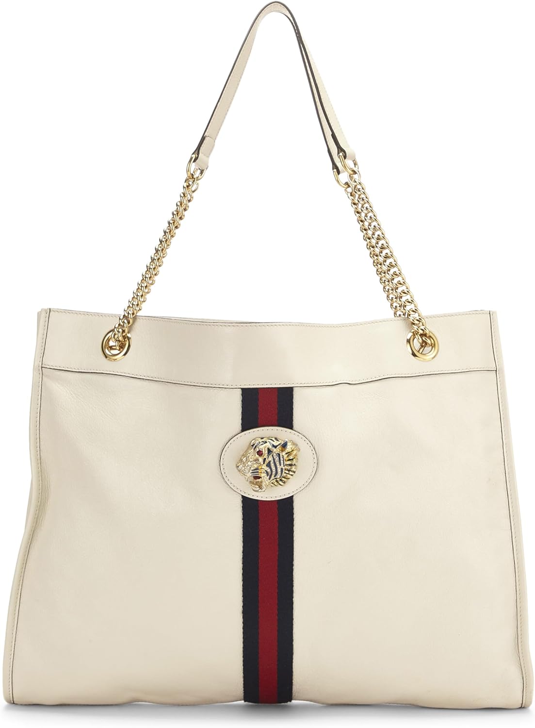 Amazon.com: Gucci, Pre-Loved White Leather Web Rajah Tote Large, White ...
