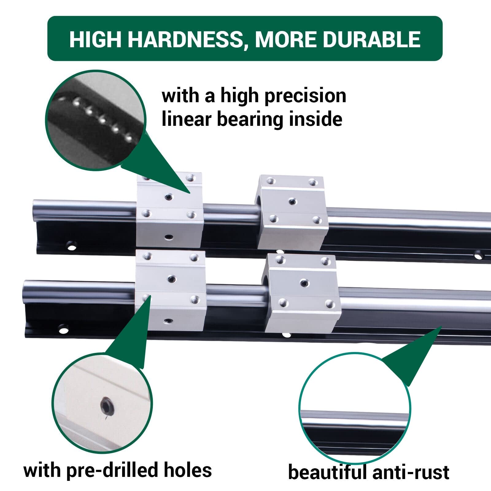 Snapklik.com : CNCYEAH Linear Rail SBR20 600mm 2PCS Black Linear Rail Guide