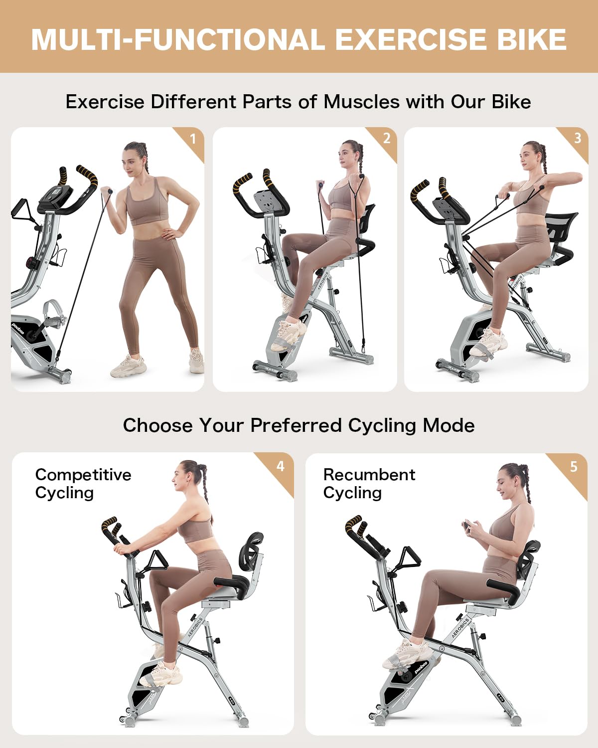 Snapklik.com : Pooboo Folding Exercise Bike, Foldable Fitness ...