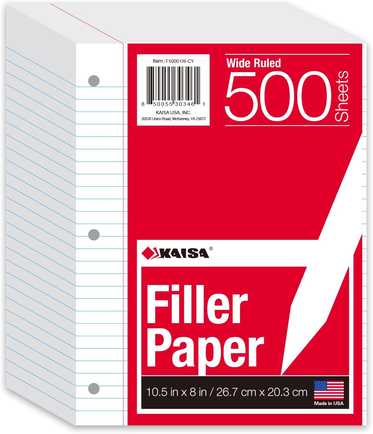 Amazon.com : Kaisa Loose Leaf Paper 500 Sheets 8x10.5 Wide Ruled ...