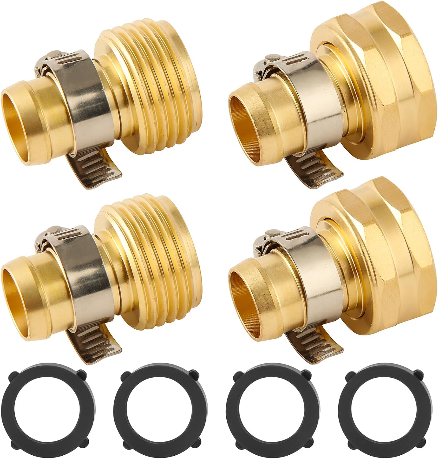 Amazon.com : Sanpaint Brass Garden Hose Repair Connector with Clamps ...