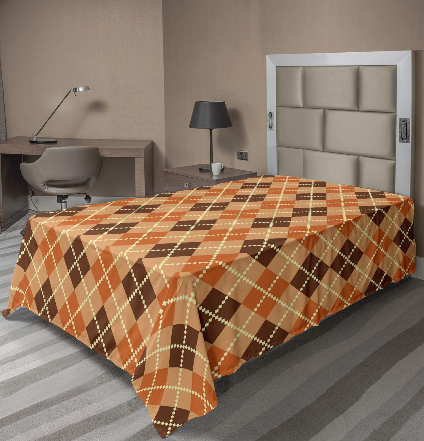 Amazon.com: Ambesonne Orange Brown Flat Sheet, Vintage Argyle Pattern ...