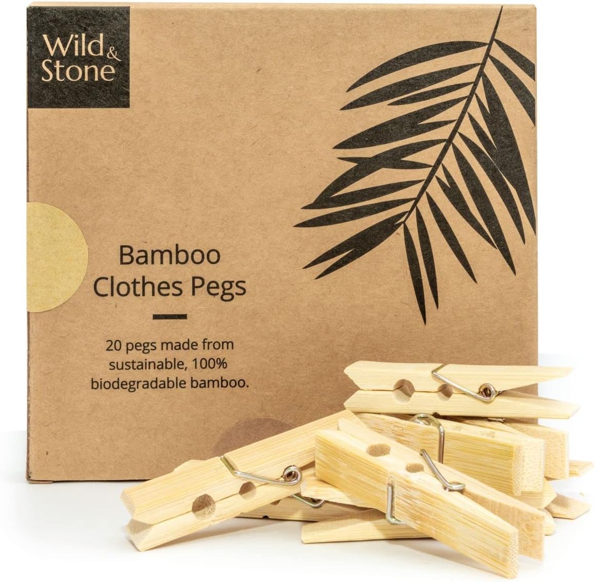 Wild & Stone | 20x Natural Bamboo Clothes Pegs | Biodegradable & Eco ...