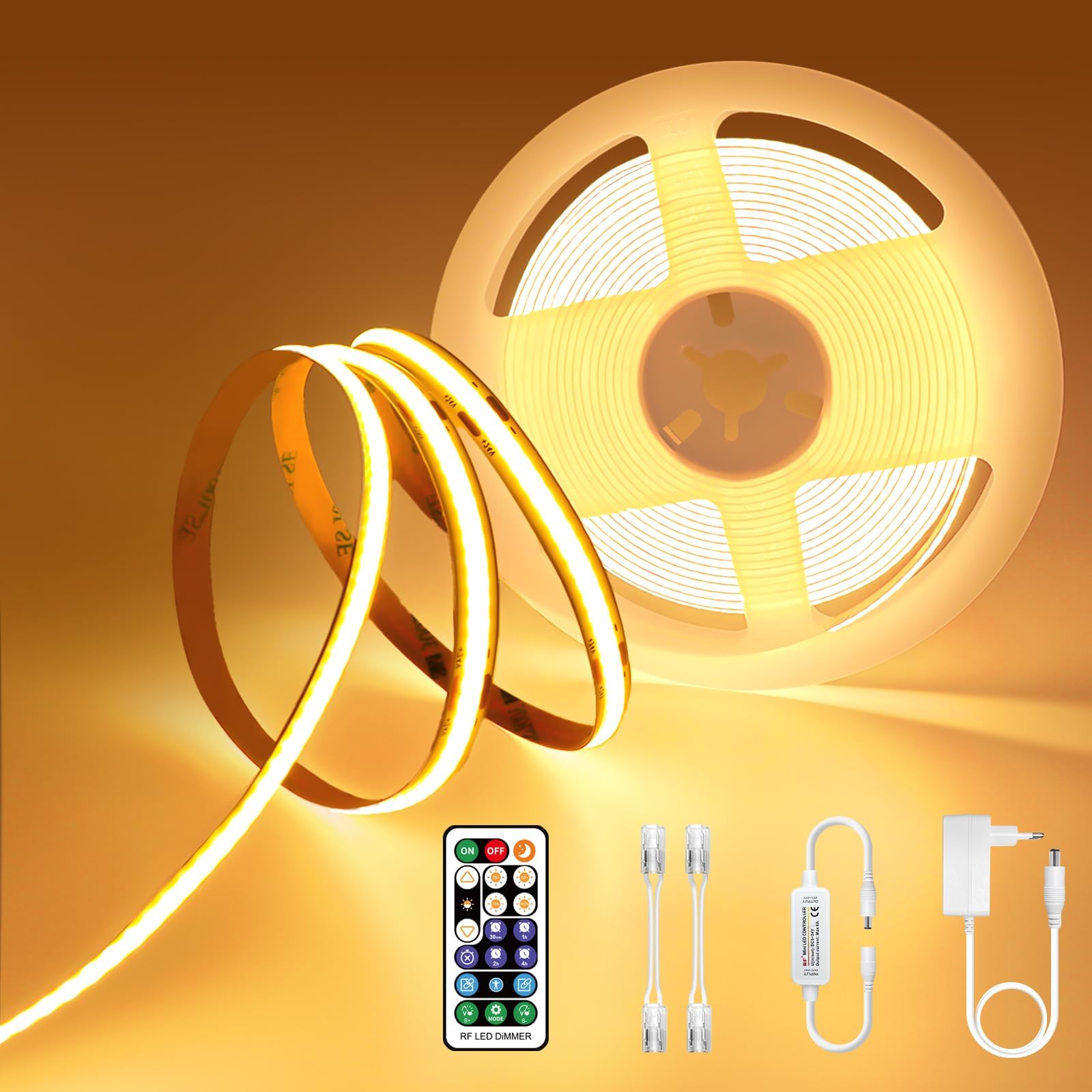 Ruban LED COB 10M Blanc Chaud, Bande LED COB Dimmable 24V 3000K ...